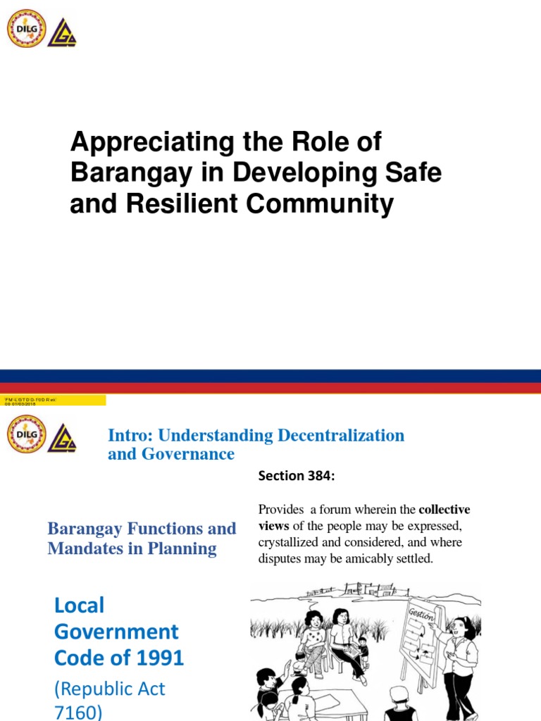 Appreciating The Role of Barangay in Developing Safe and Resilient ...