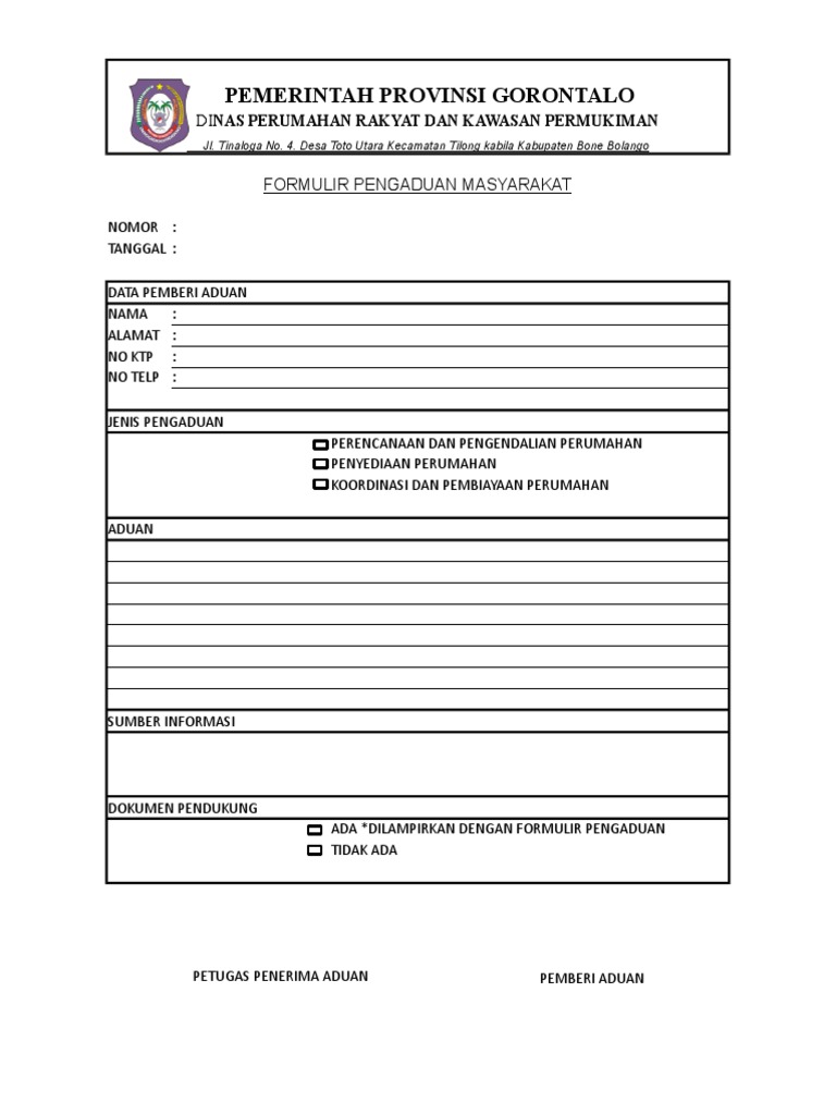 Form Pengaduan Perumahan | PDF