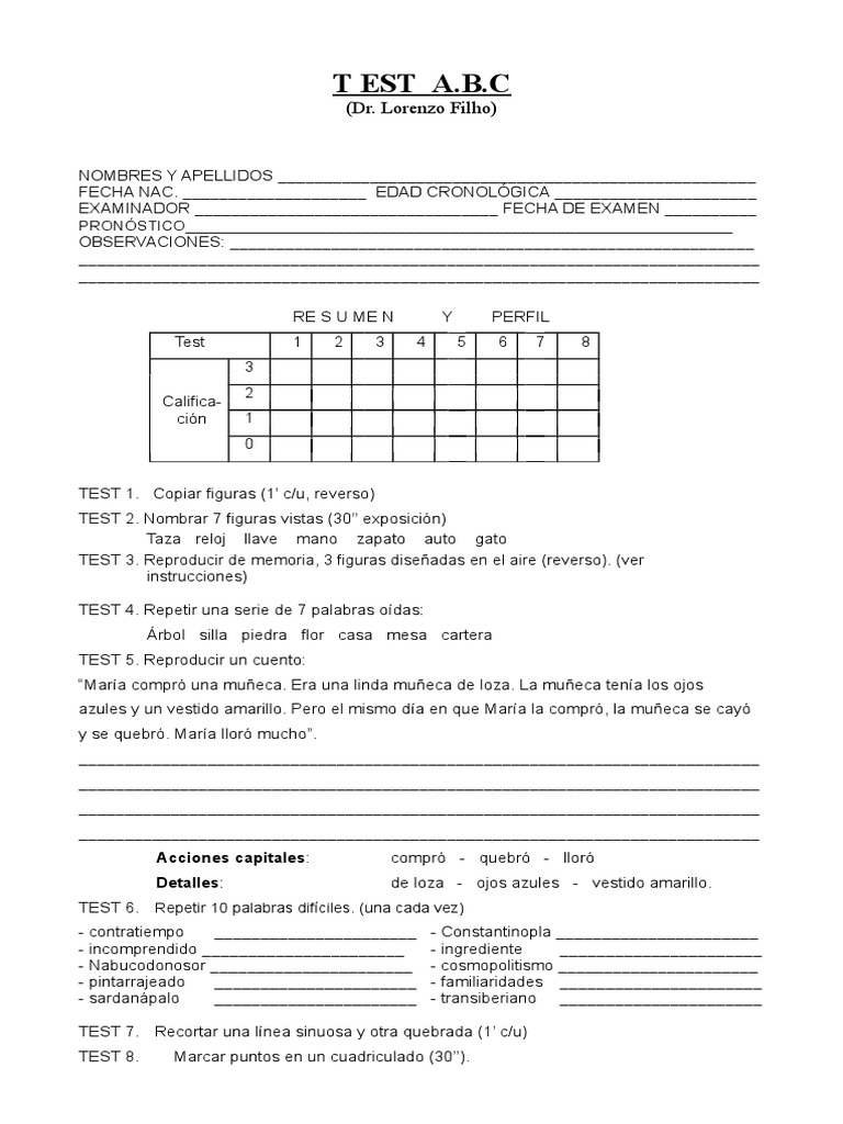 Test A.B.C. de L Filho: Una evaluación sencilla de la madurez y el ...