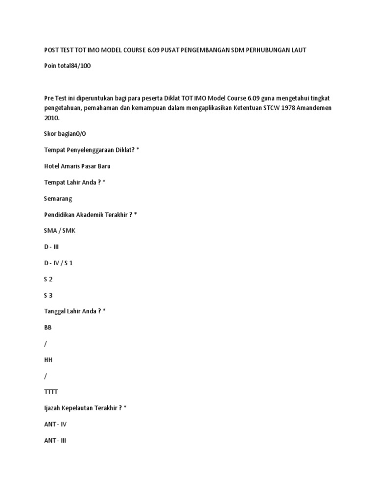 Post Test Tot Imo Model Course 6 | PDF