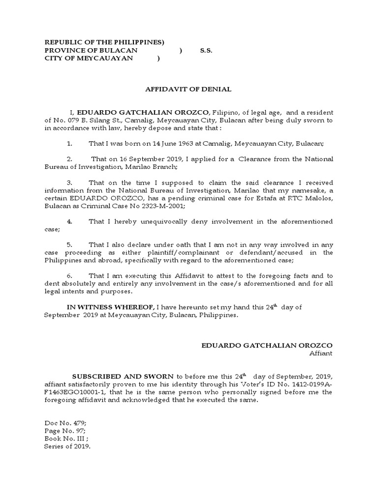 Affidavit of Denial | PDF