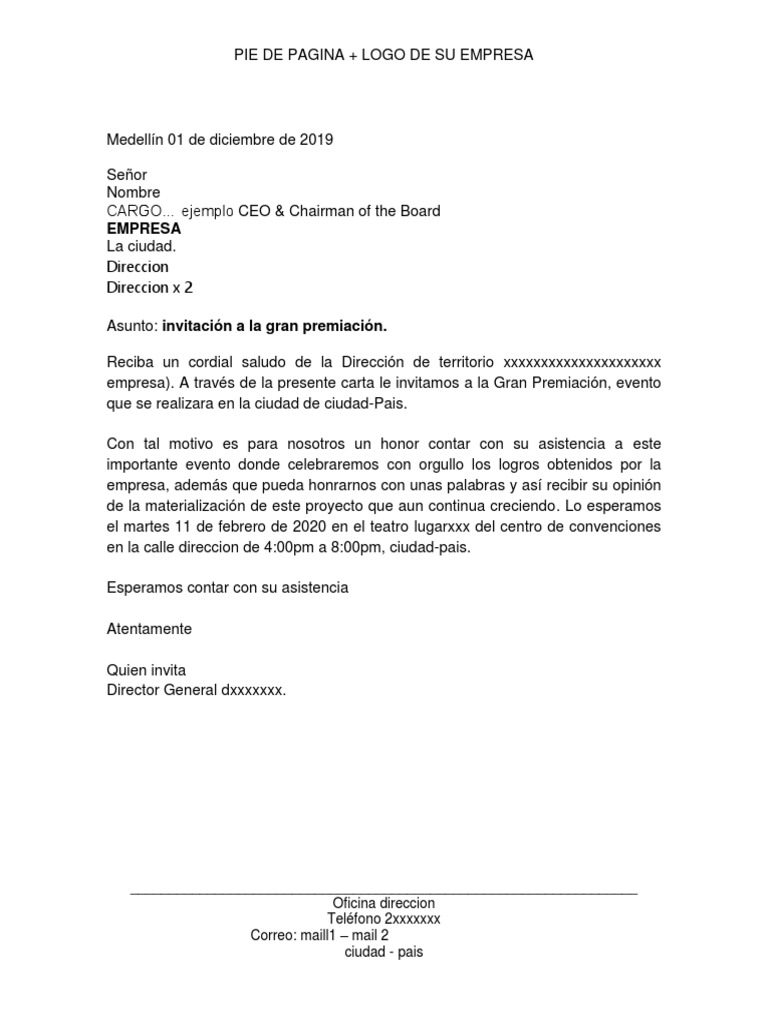 Modelo De Carta De Invitación A Un Evento Formal Plantillas Gratuitas