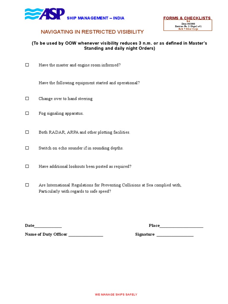 Navigating Safely in Restricted Visibility: A Checklist for Officers on ...