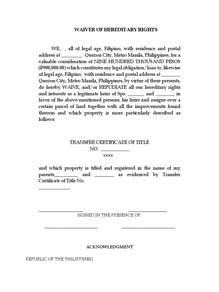 Waiver of Hereditary Rights | PDF