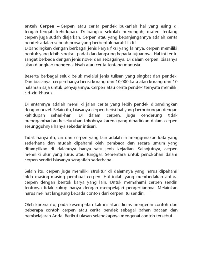 Contoh Cerpen 10.000 Kata dan Ciri-cirinya | PDF | Klasik