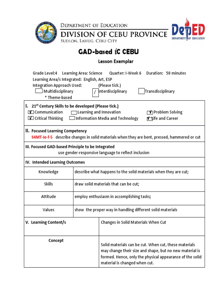 Lesson Exemplar - Science 4 | PDF | Metalworking | Interdisciplinarity