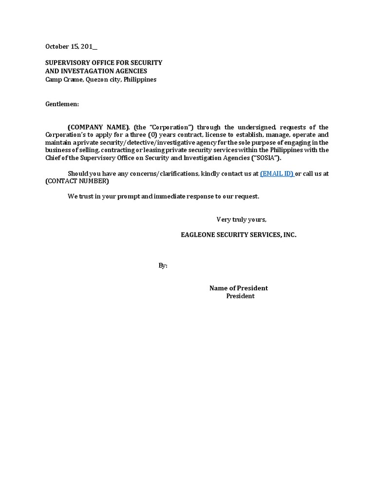 SOSIA License Application Request Letter | PDF