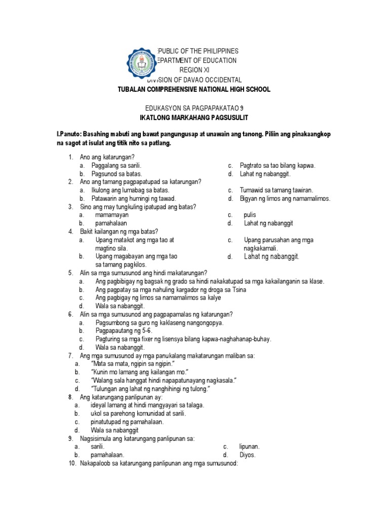 Esp 9 3RD Quarter Examination | PDF