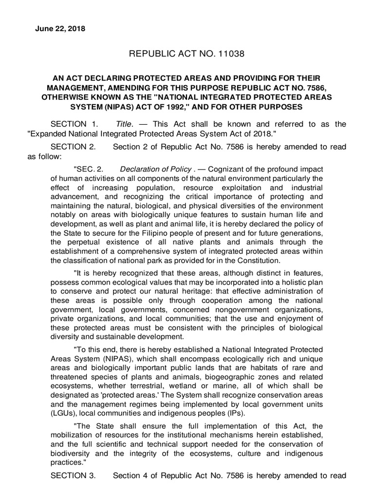 Expanded NIPAS Act of 2018 Overview | PDF | Biodiversity | Ecology