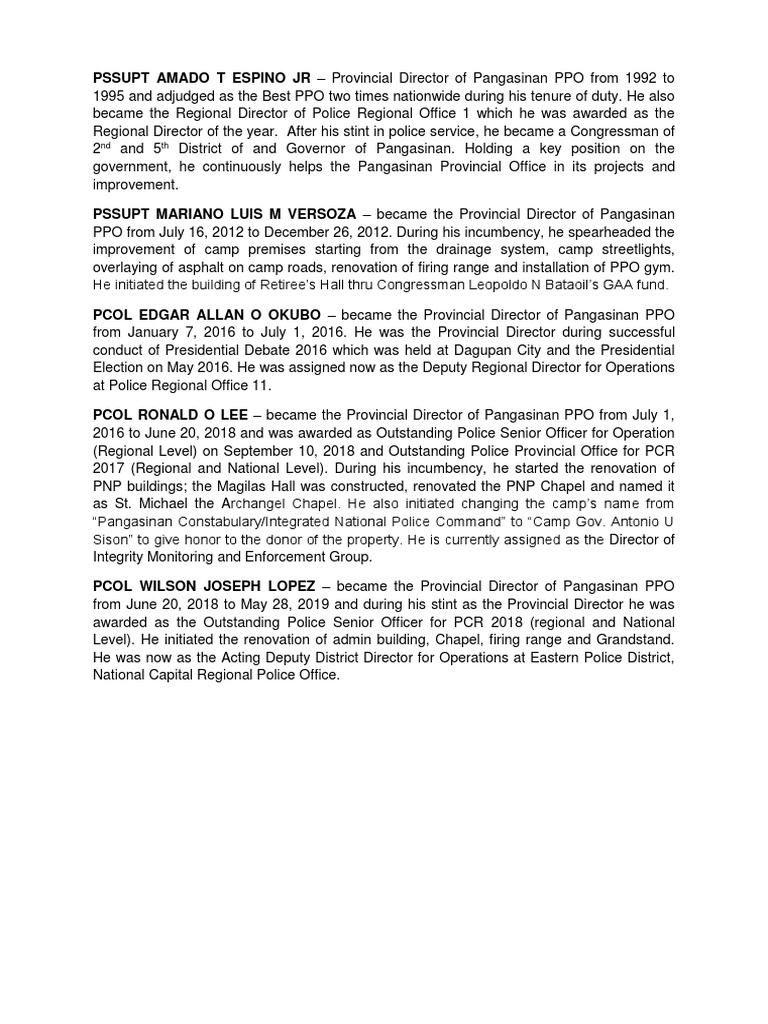 Former PD Short Description | PDF | Public Safety | Public Law