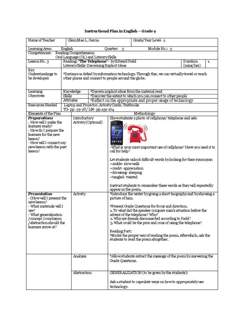 Instructional Plan in English 9 INSET | PDF | Brainstorming | Abstraction