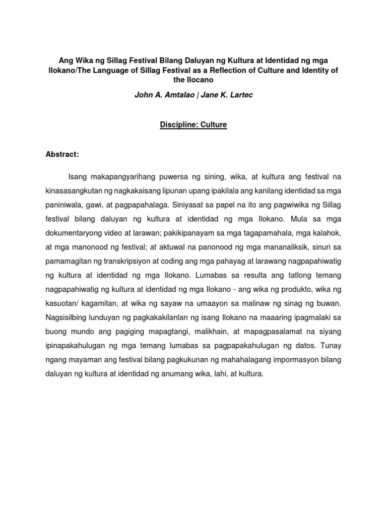 Ang Wika NG Sillag Festival Bilang Daluyan NG Kultura at Identidad NG Mga Ilokano | PDF