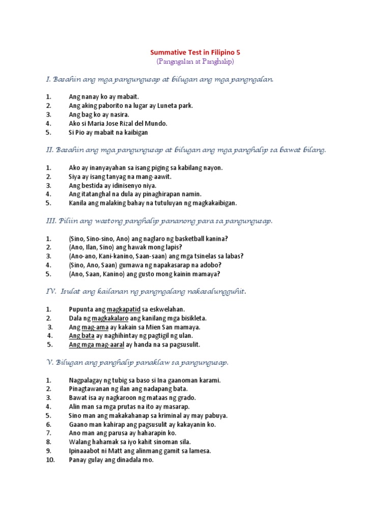 Summative Test in Filipino 5 #1 | PDF
