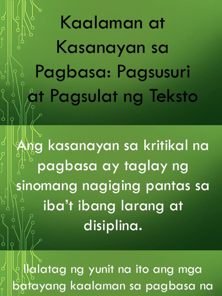 Kaalaman at Kasanayan Sa Pagbasa | PDF