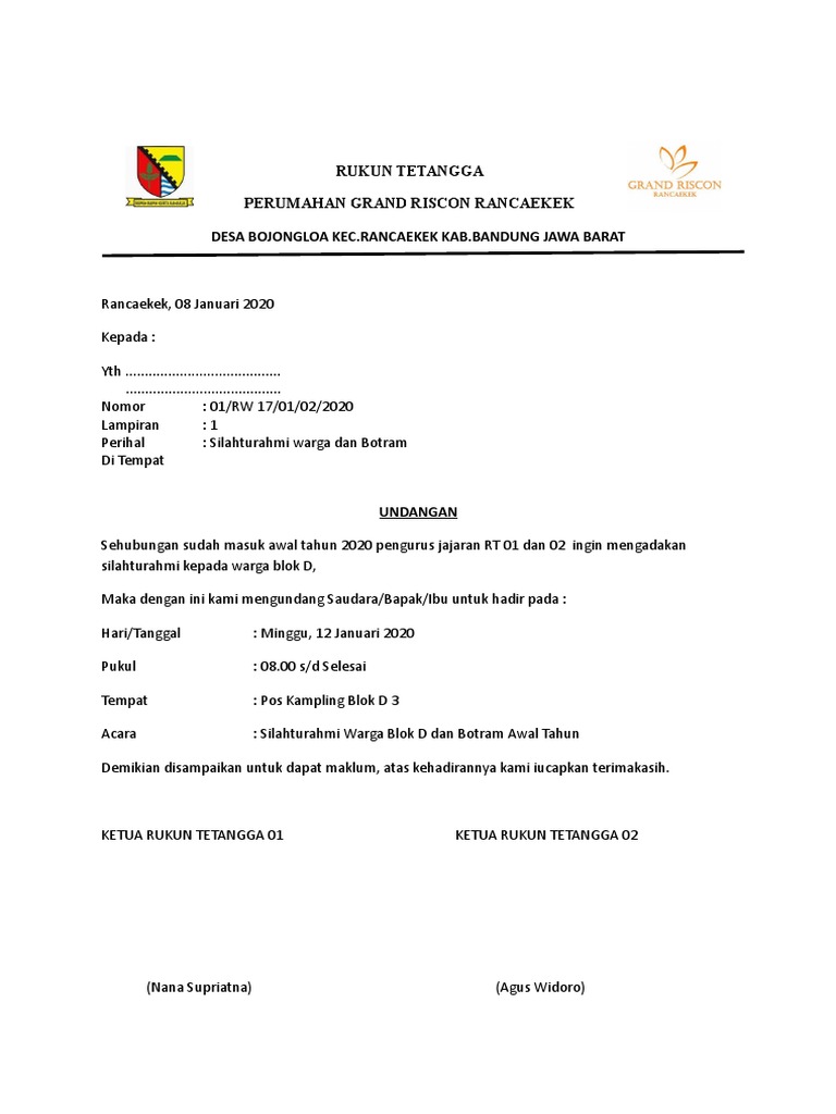 Contoh Surat Undangan Warga | PDF