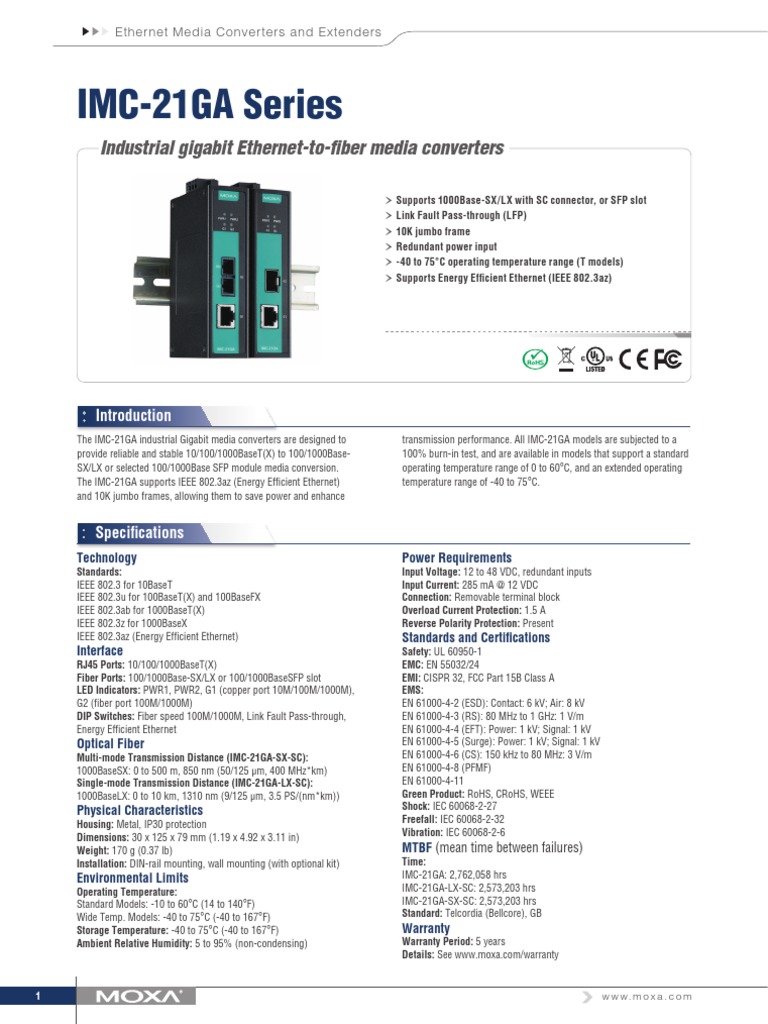 IMC-21GA Series Datasheet | PDF | Networking Standards | Computer Standards