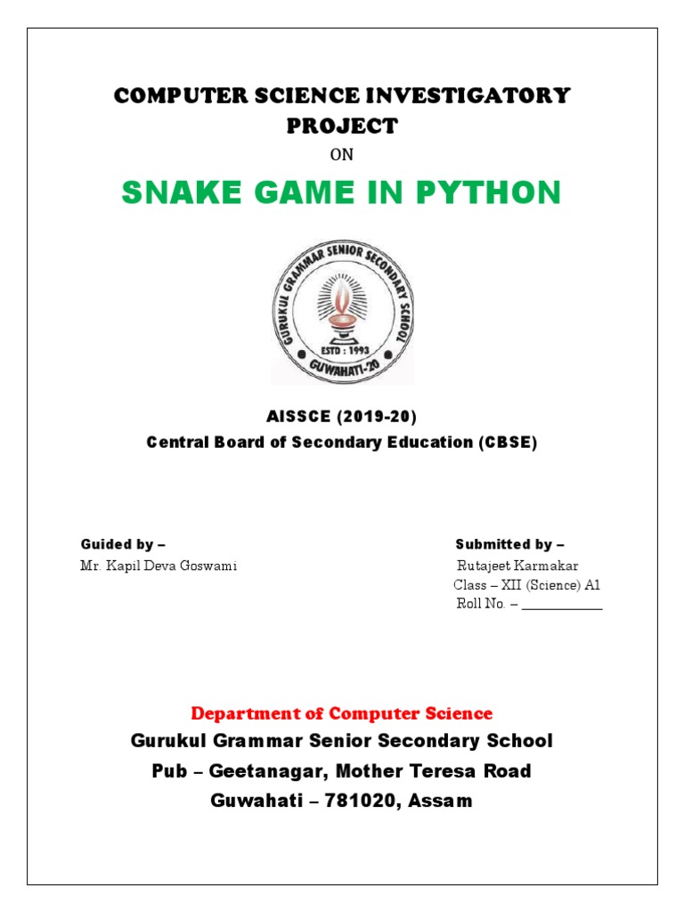 COMPUTER SCIENCE INVESTIGATORY PROJECT Ruttajeet | PDF | Python (Programming Language ...