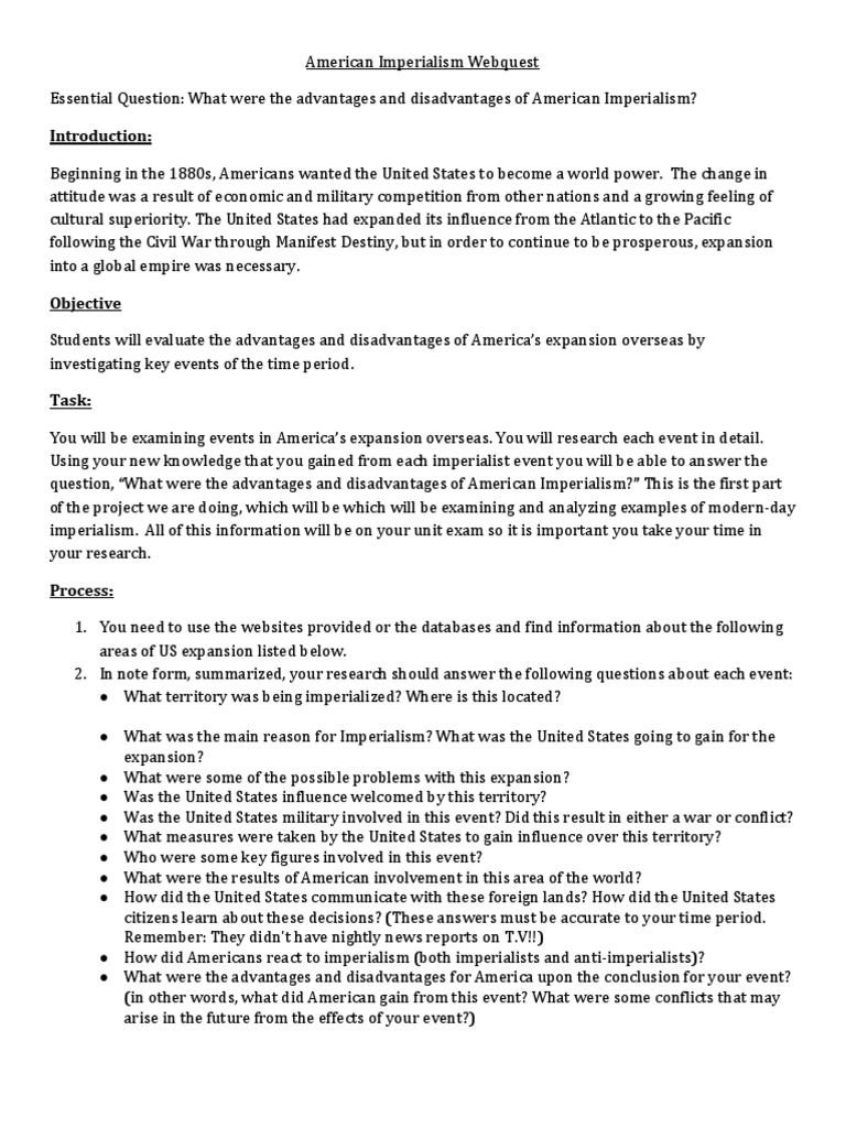 American Imperialism Webquest | PDF | Imperialism | Empire