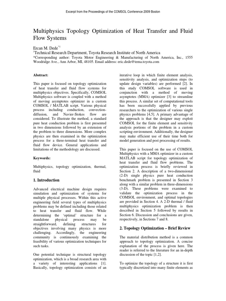 Multiphysics Topology Optimization Of Heat Transfer And Fluid Flow Systems Pdf Mathematical