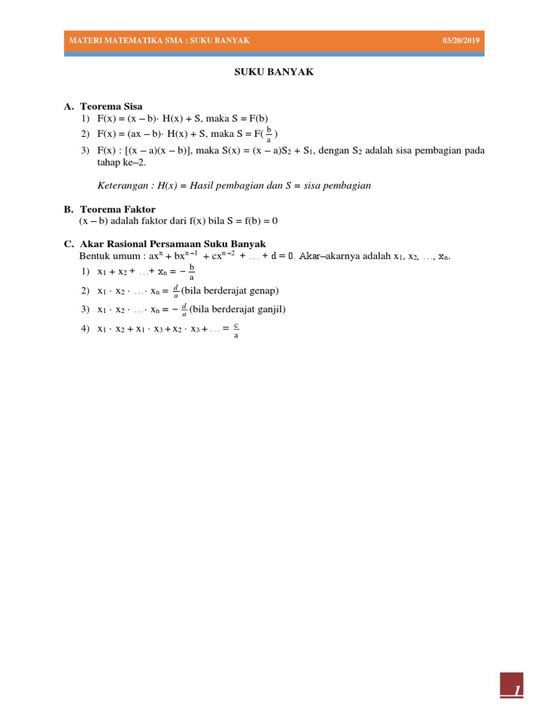 Materi Suku Banyak | PDF