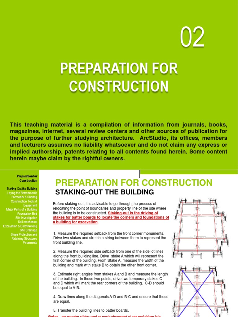 02 Preparation For Construction PDF | PDF | Basement | Scaffolding