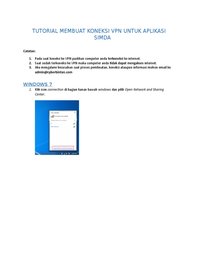 Tutorial Membuat Koneksi VPN Untuk Aplikasi Simda | PDF