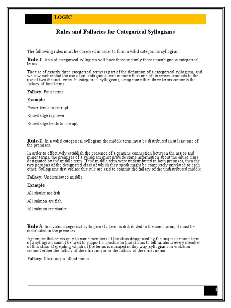 Rule and Fallacies of Catogerical Preposition | PDF | Argument | Fallacy