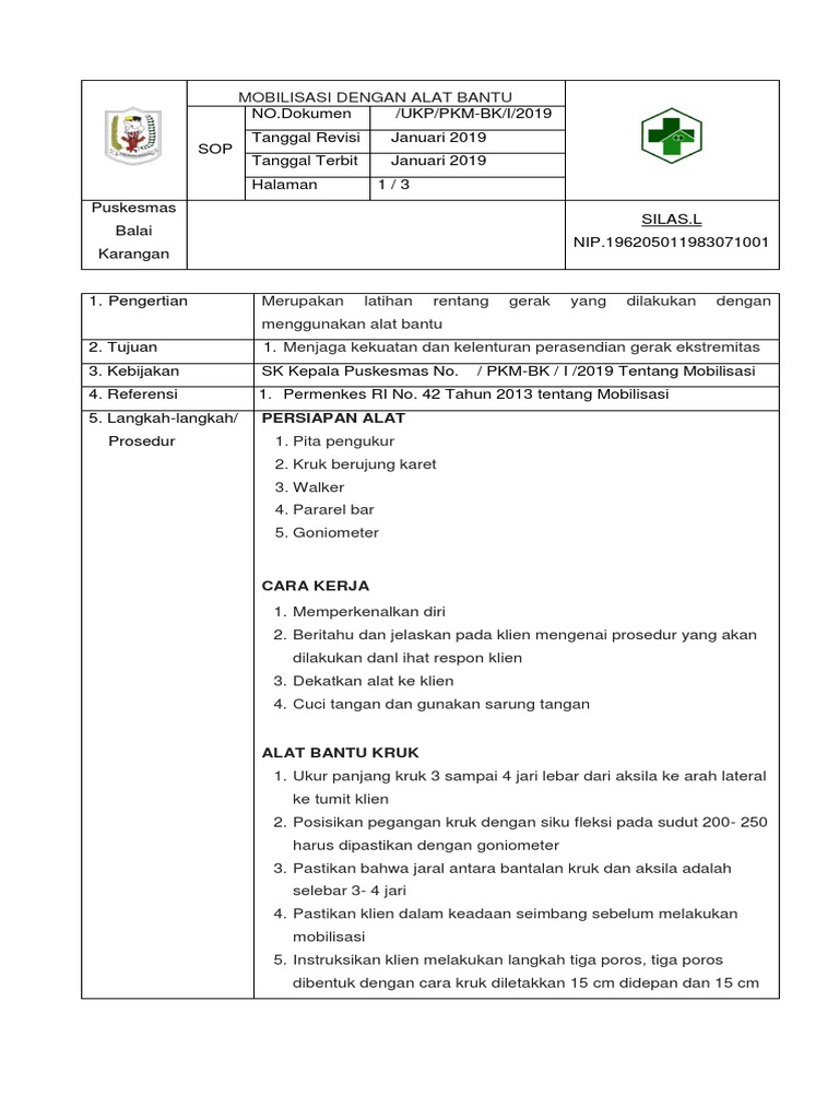 SOP Mobilisasi Pasien dengan Alat Bantu | PDF