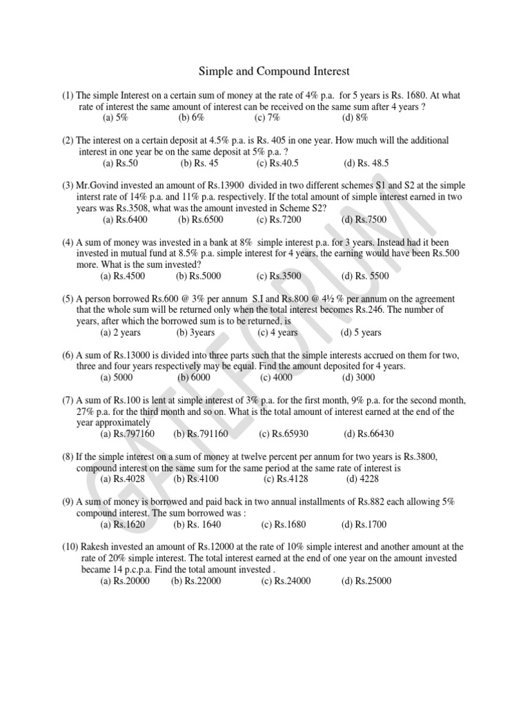 Simple and Compound Interest Problems | PDF | Speed | Compound Interest