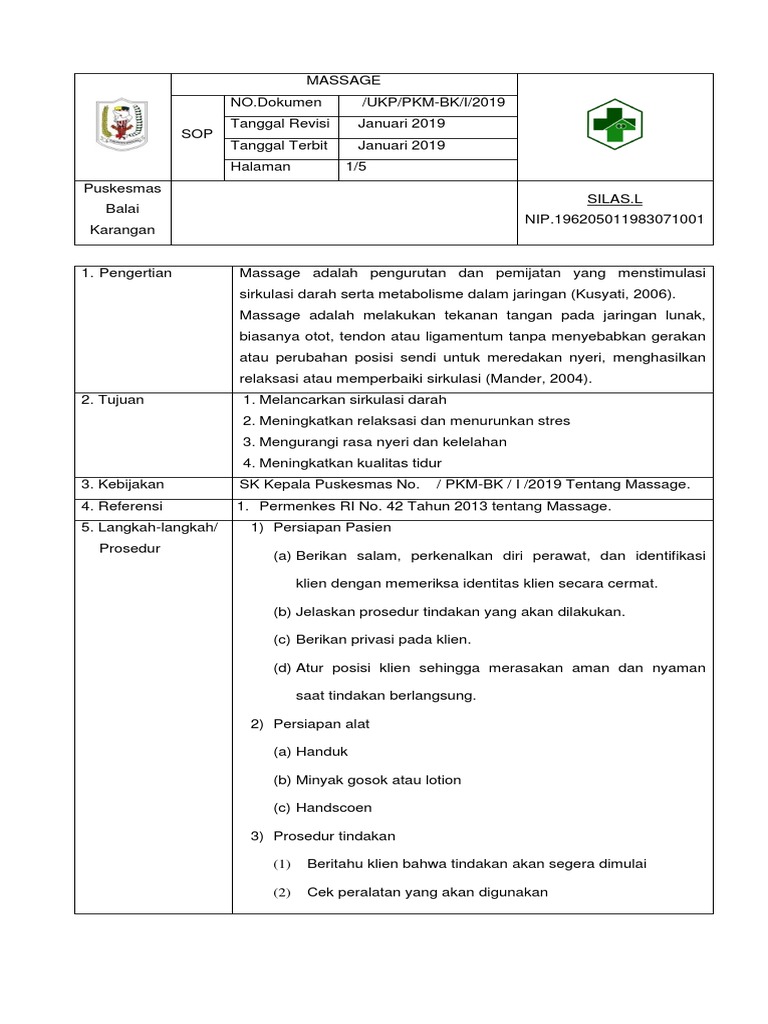 Sop Massage | PDF