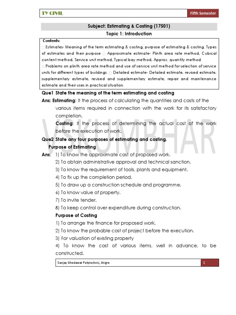 Estimating Costing | PDF | Road | Specification (Technical Standard)