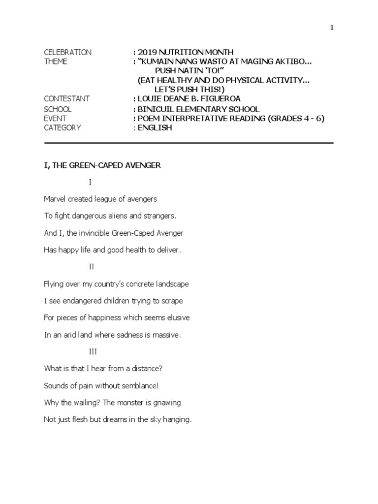 2019 Nutrition Bes Poem Interpretative Reading English | Download Free ...