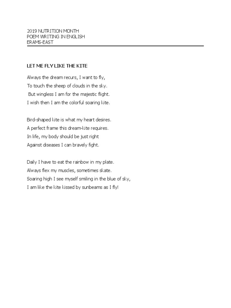 2019 Nutrition Erams-East Poem Writing English | PDF