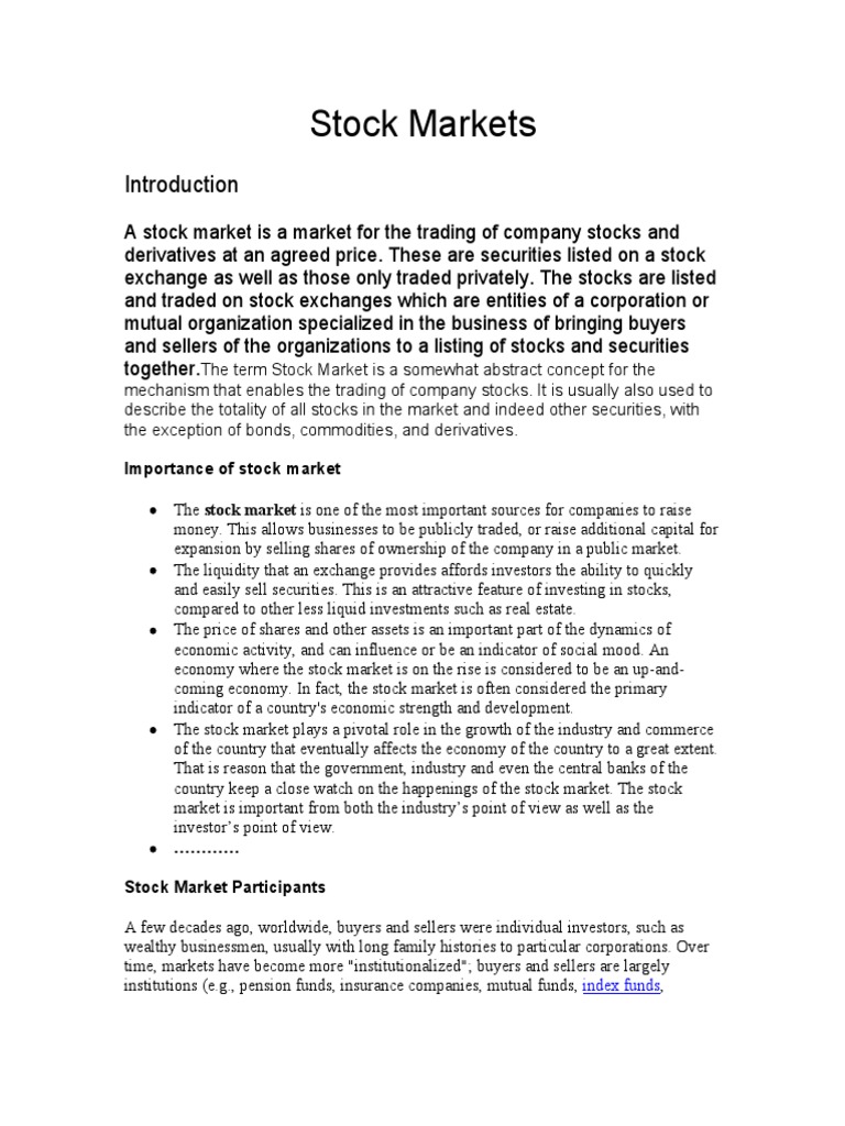 Stock Markets: Importance of Stock Market | PDF | Stocks | Preferred Stock