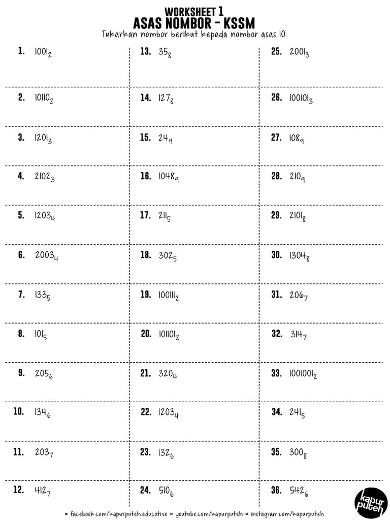 (Worksheet KSSM) Asas Nombor (Form 4) | PDF