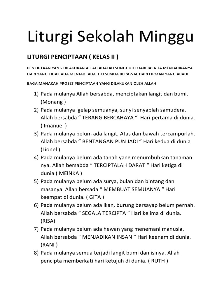 Liturgi Sekolah Minggu | PDF