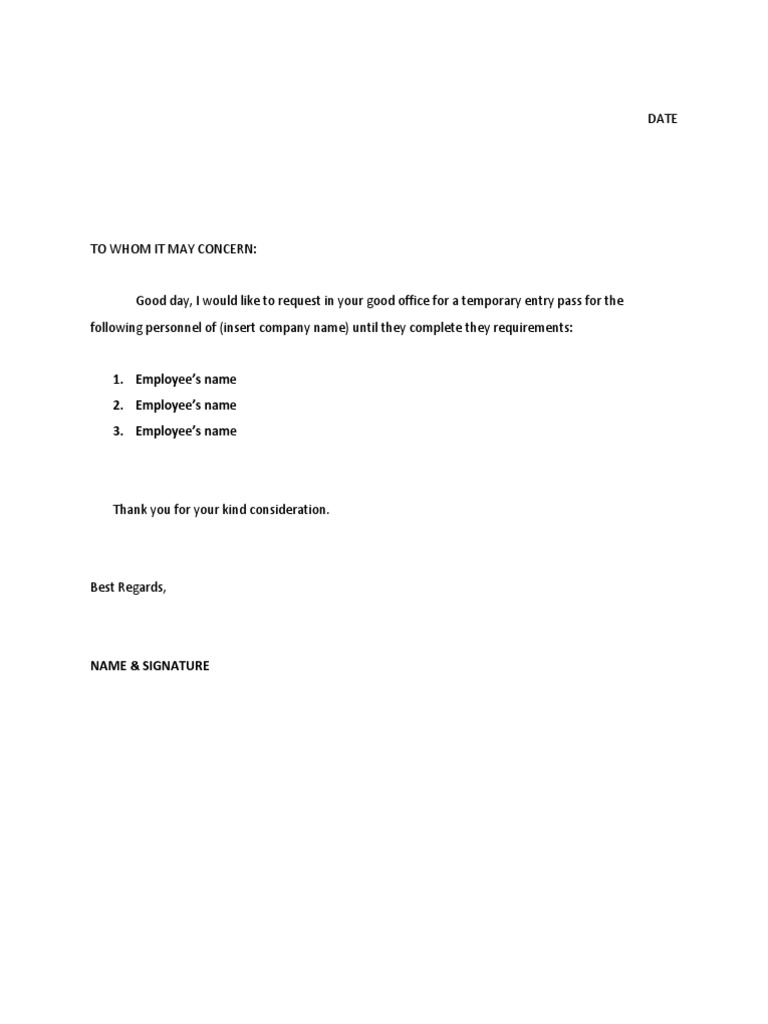 Temporary Entry Pass Request Letter | PDF