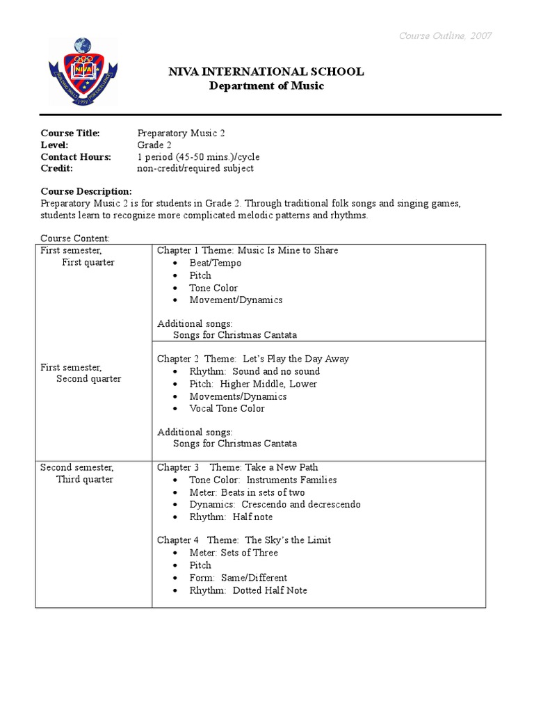 Music 2 Course Outline | PDF | Rhythm | Singing