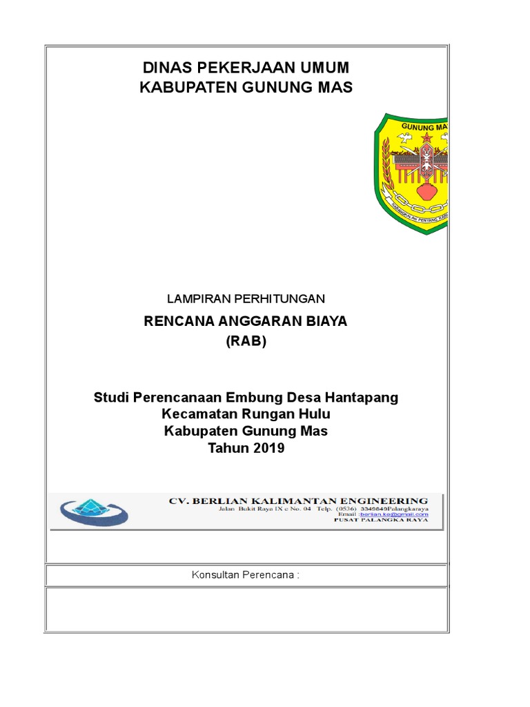 Rencana Anggaran Biaya Embung Hantapang | PDF | Teknologi & Rekayasa