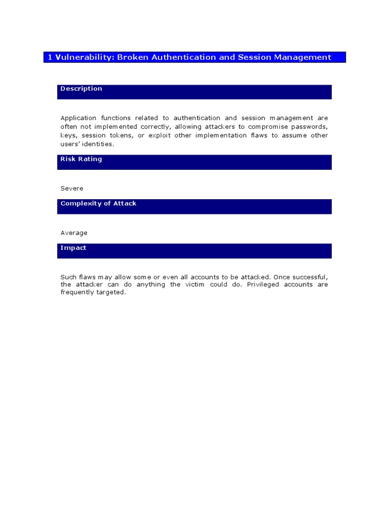 Vulnerability (Broken Authentication and Session Management) | PDF