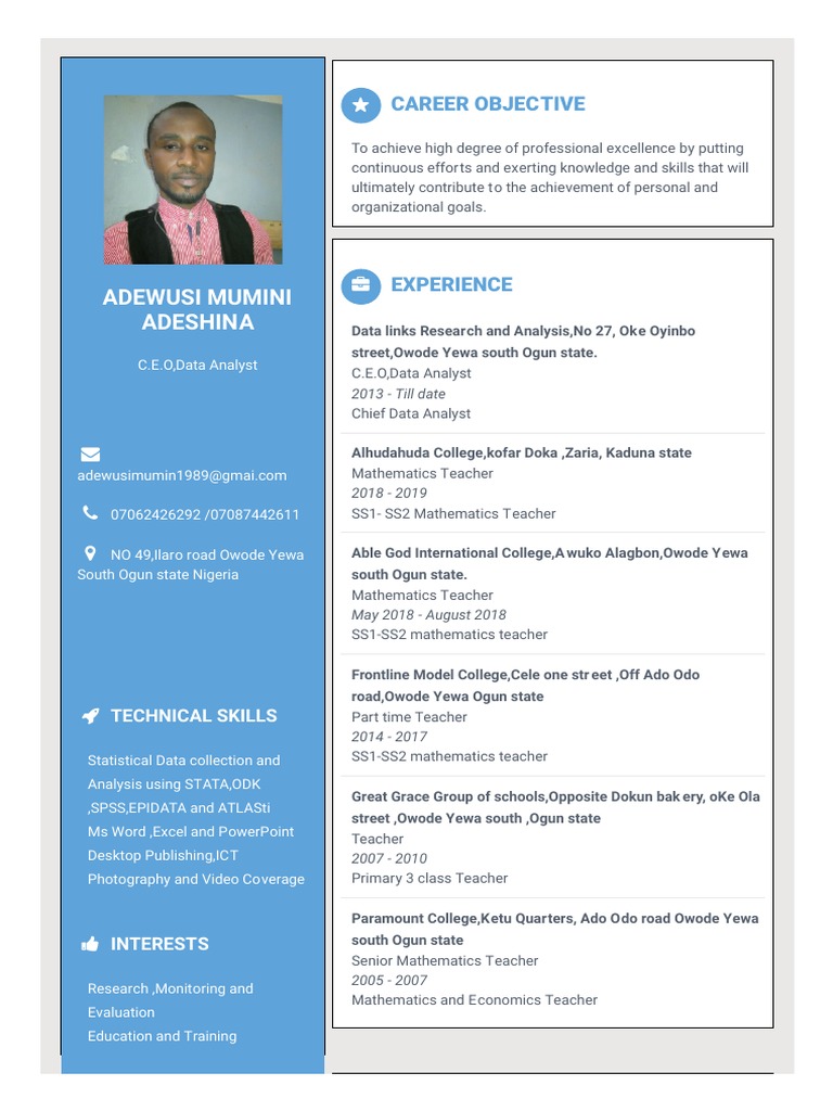 Updated CV Adewusi MA | PDF | Cognition | Learning