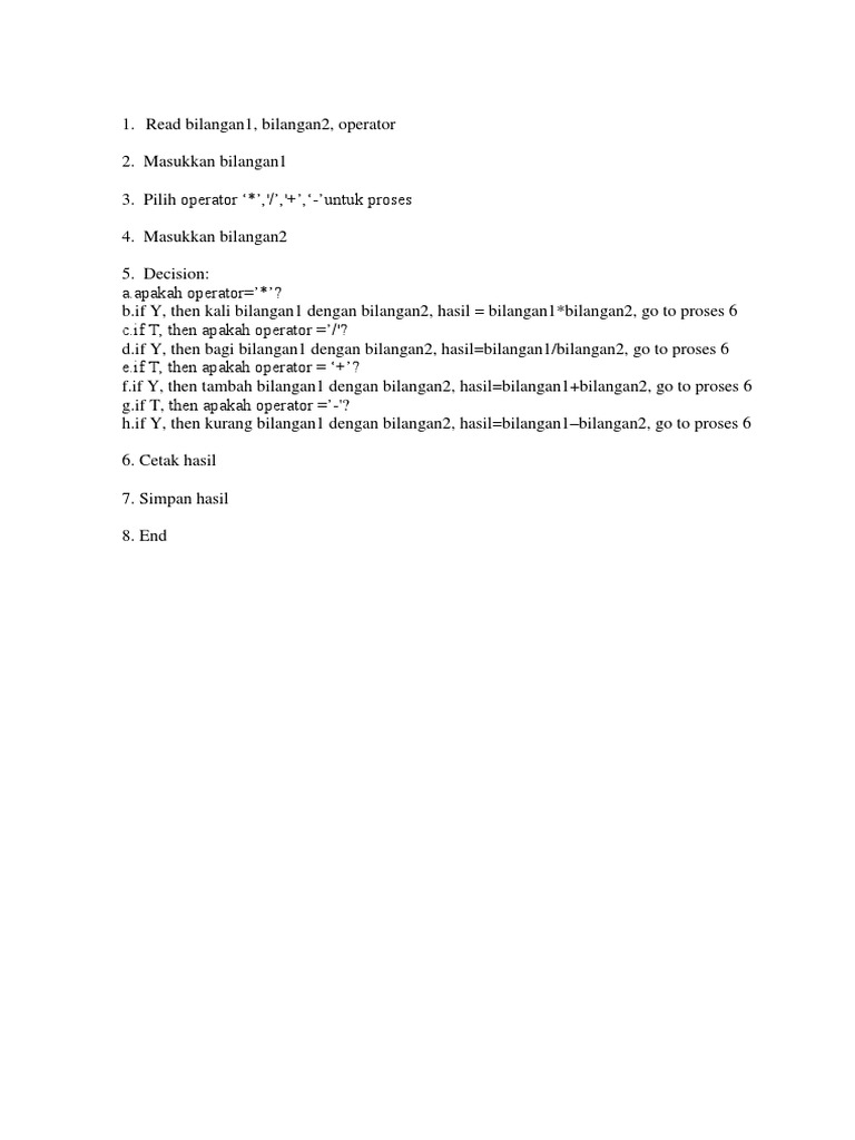 Algoritma Kalkulator Sederhana | PDF