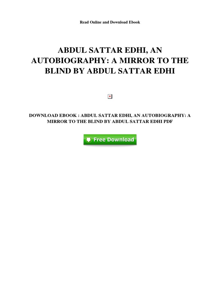 Abdul Sattar Edhi An Autobiography A Mirror To The Blind by Abdul ...