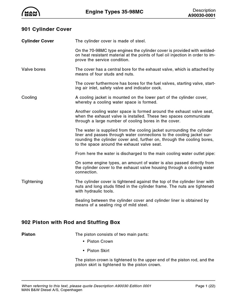 MAN B & W 35-98 MC Service Letter | PDF | Piston | Cylinder (Engine)