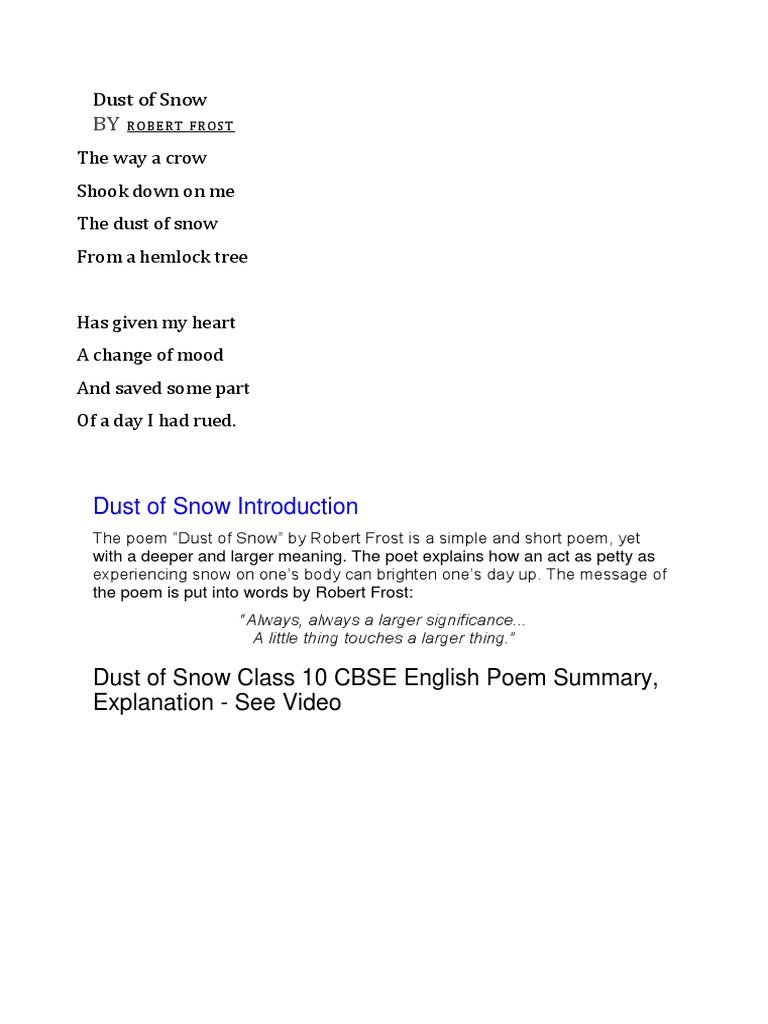 Dust of Snow Introduction | PDF | Poetry