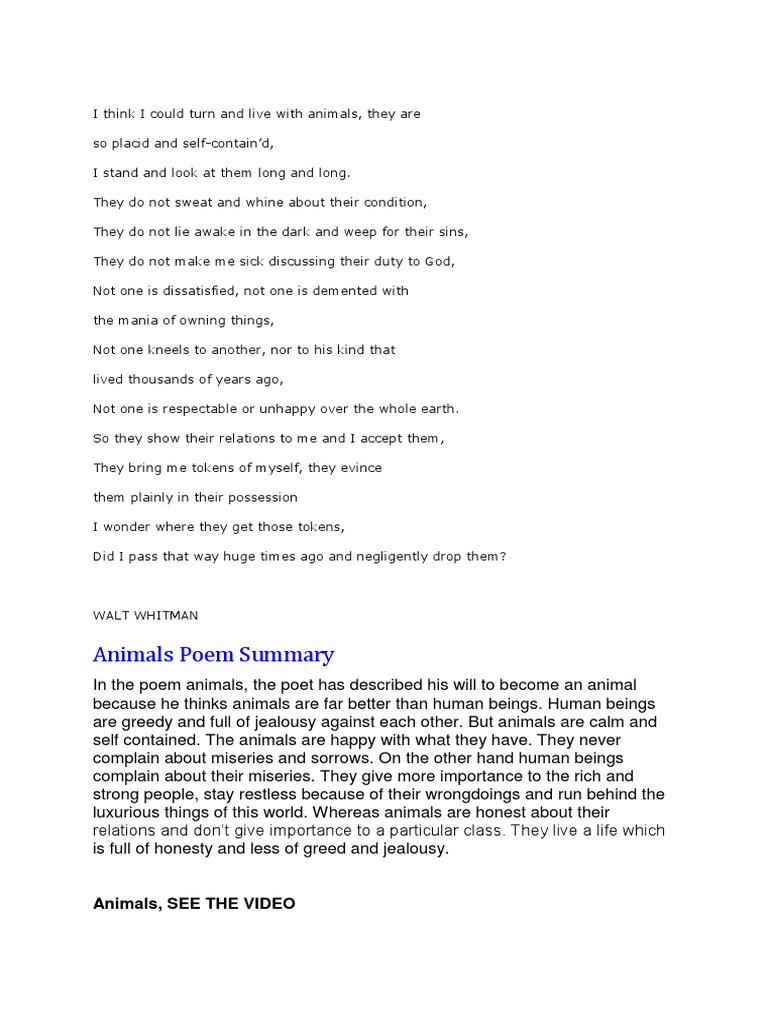 Animals Poem Summary | PDF | Poetry | Human