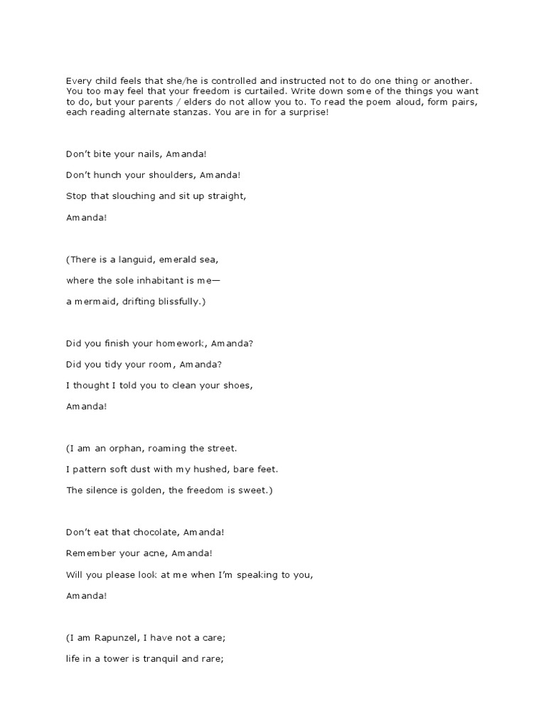 Amanda Summary of The Poem | PDF | Rapunzel | Rhyme