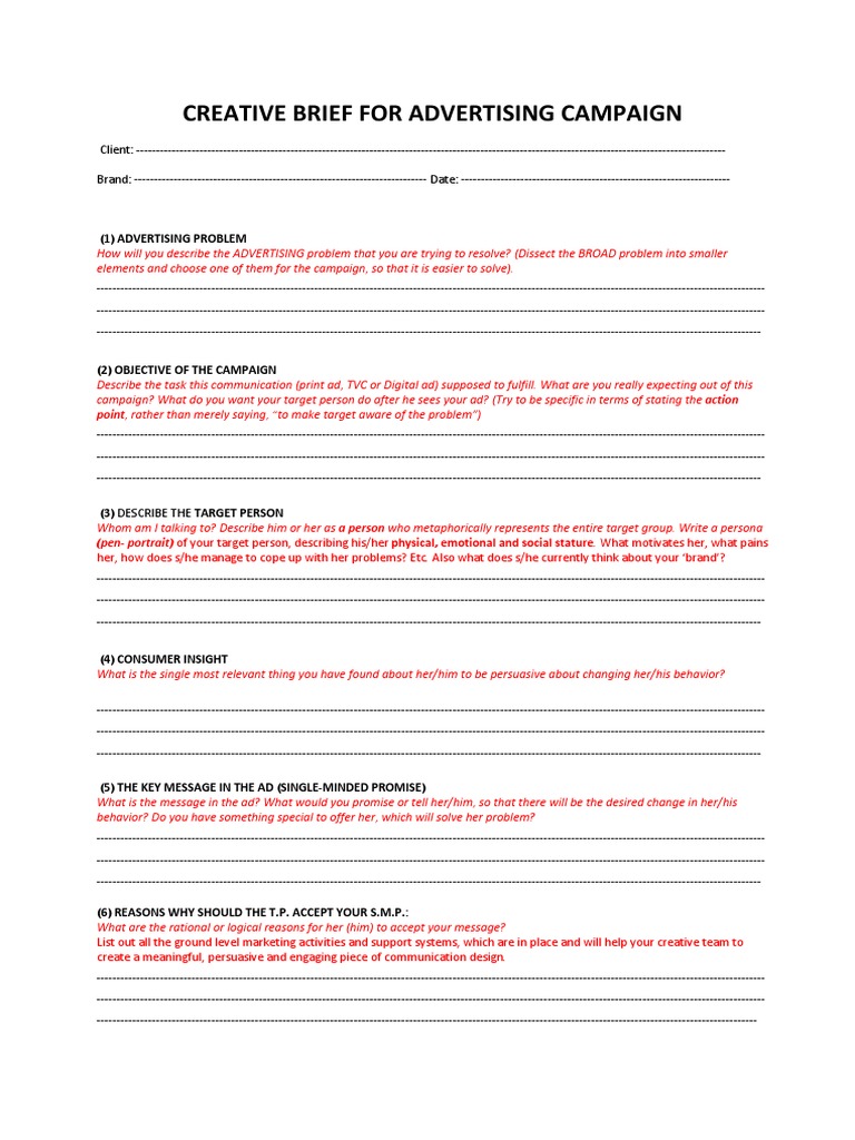 !creative Brief Format For ADVERTISING CAMPAIGN | PDF | Advertising | Brand