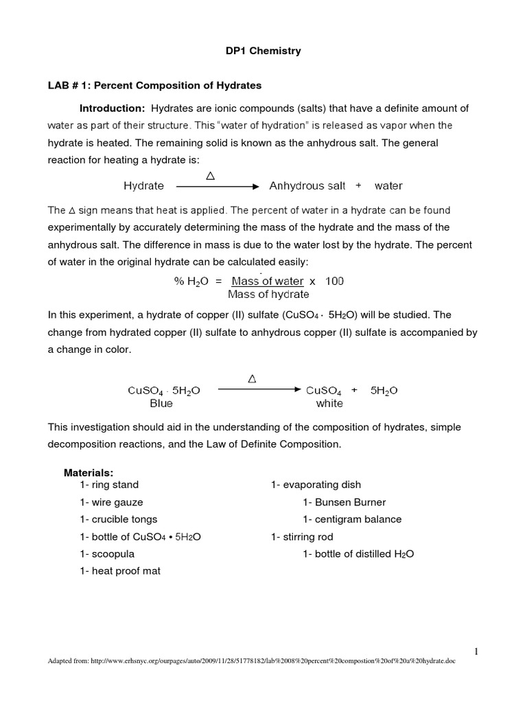 1.1 Percent Composition of A Hydrate | PDF | Applied And ...