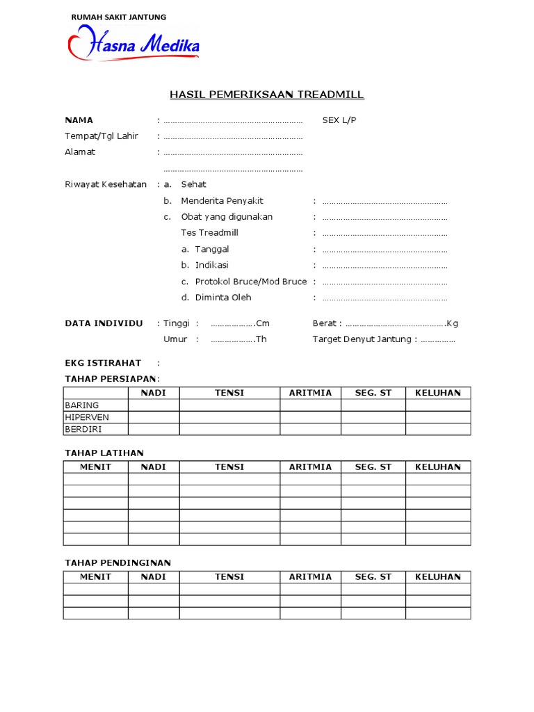 Form Treadmill Test | PDF | Kesehatan Holistik